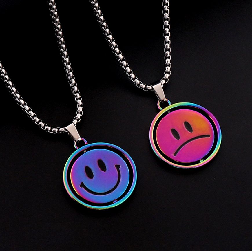 Vintage Punk Shine Smile And Hate Dual Faces Silver Necklace Rare | Grailed