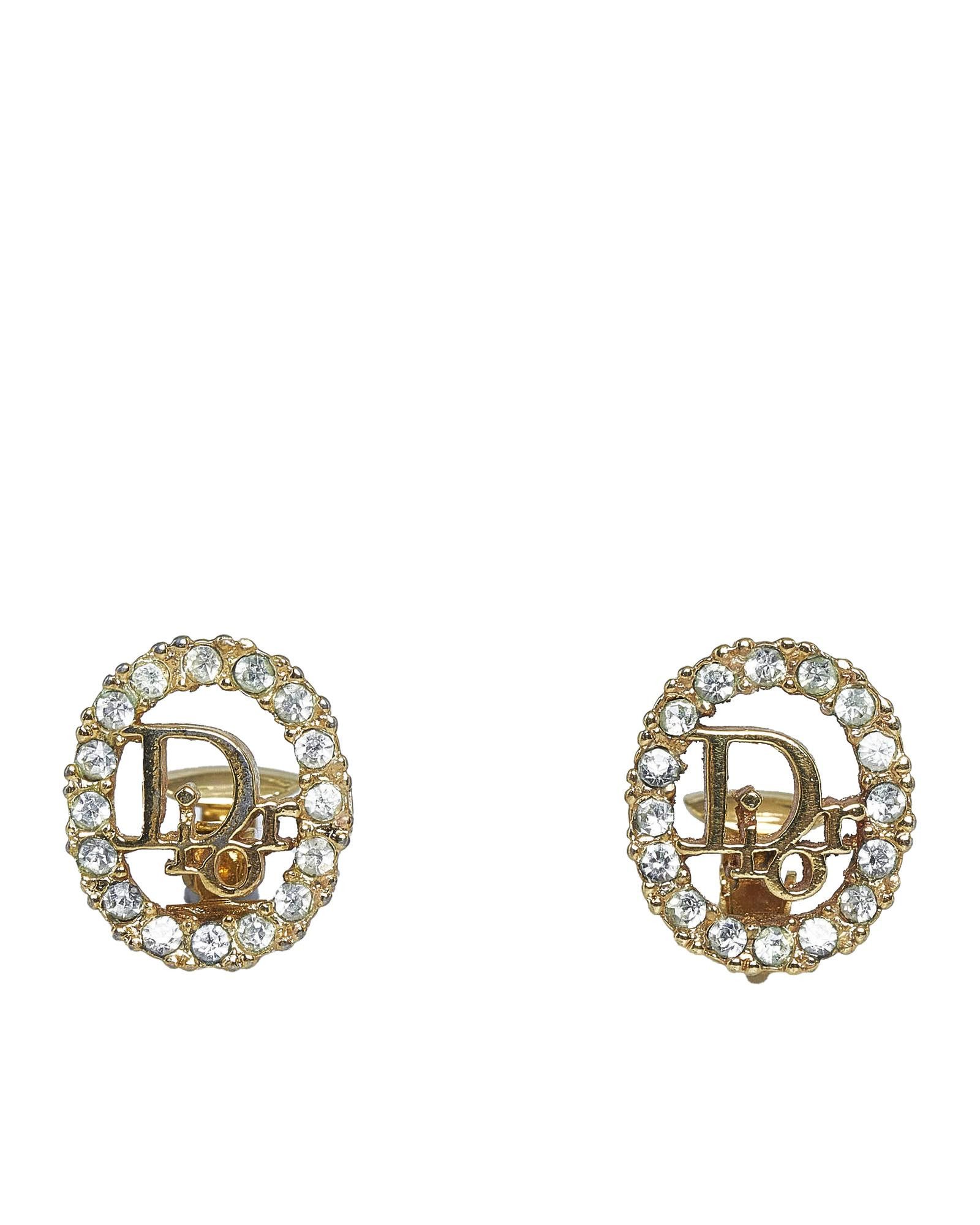 Dior Rhinestone Logo Clip-On Earrings | Grailed
