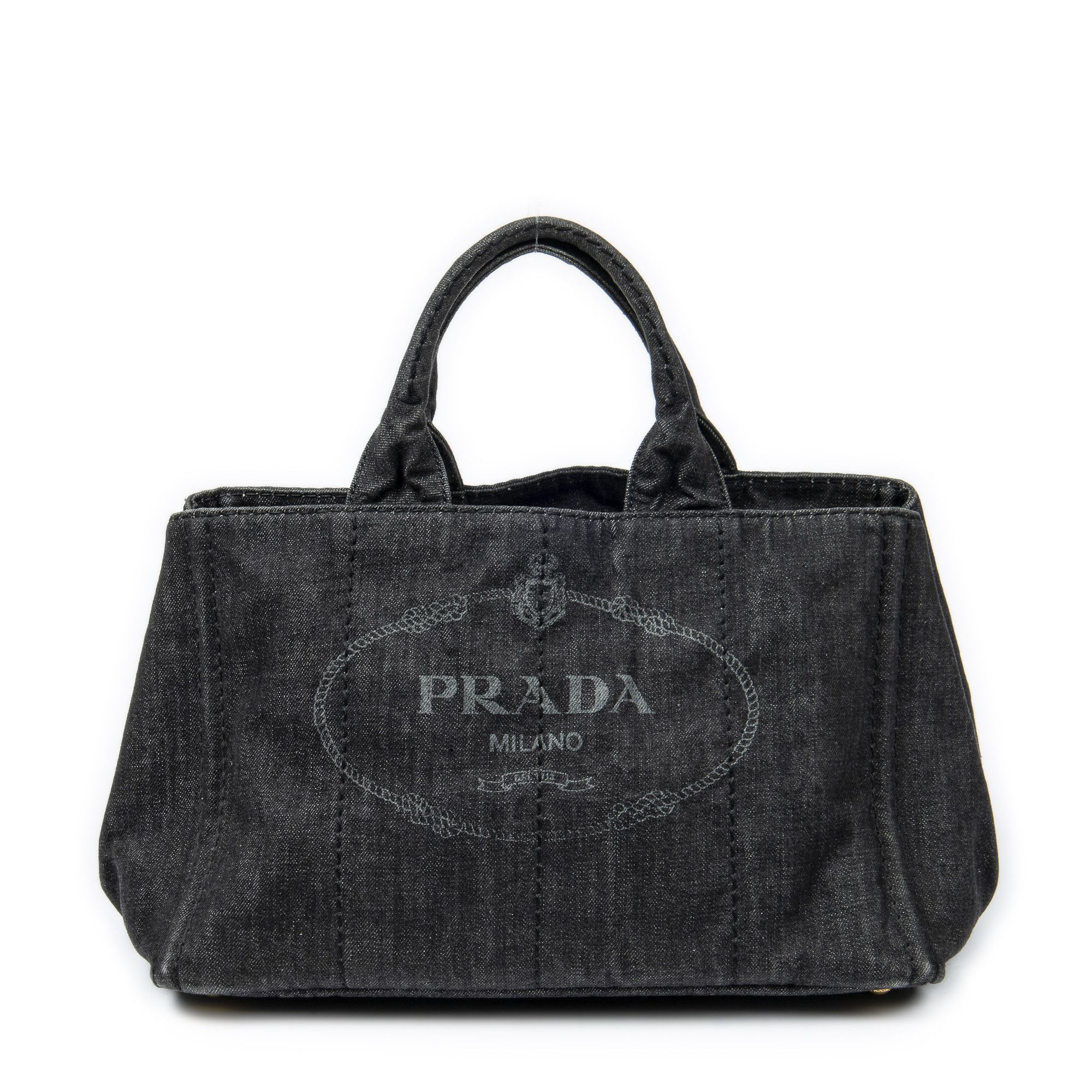 Prada Medium Canapa Tote in Black Denim Canapa Canvas | Grailed