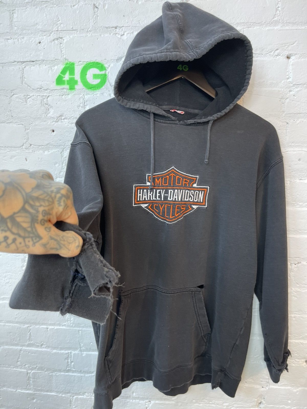 Harley Davidson × Vintage Vintage THRASHED Black Hoodie Harley Davidson ...