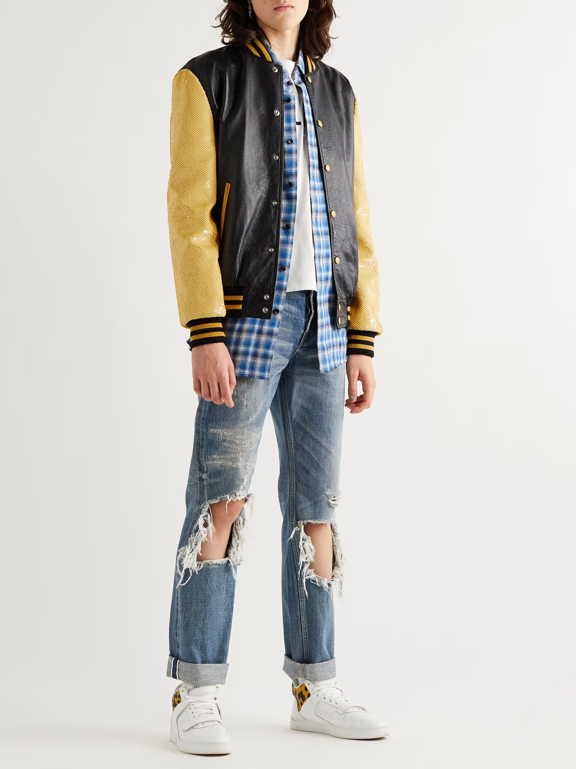Celine Celine Sequin Embellished Leather Bomber Jacket | Grailed