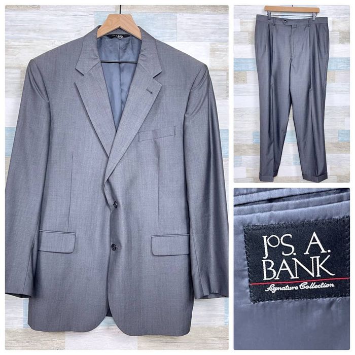 Jos. A. Bank Jos A Bank Wool Sharkskin Suit Gray Mens 43L Jacket 37L ...