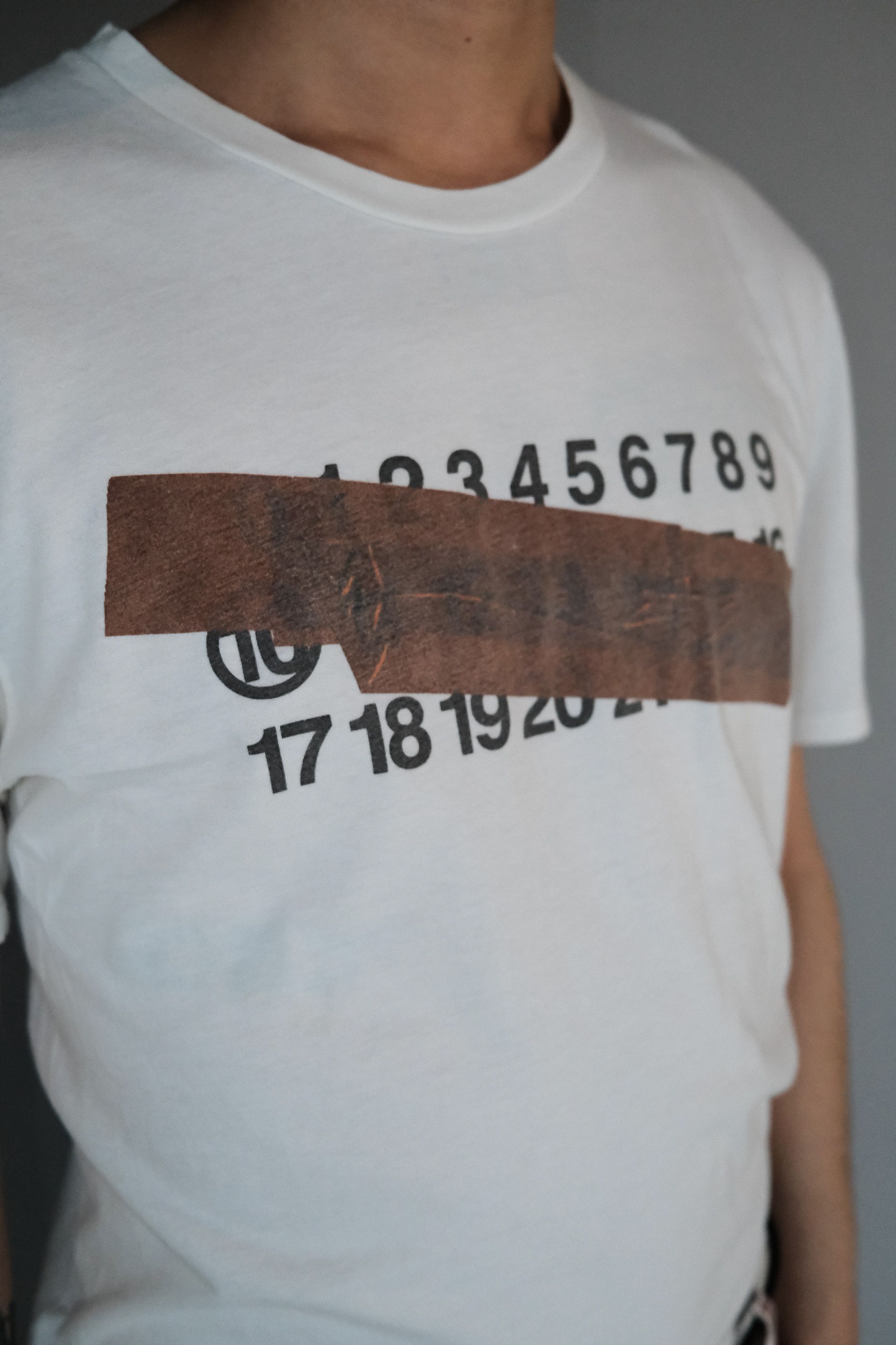 Vintage Maison Margiela FW2006 Numbers Logo Brown Tape T-Shirt | Grailed