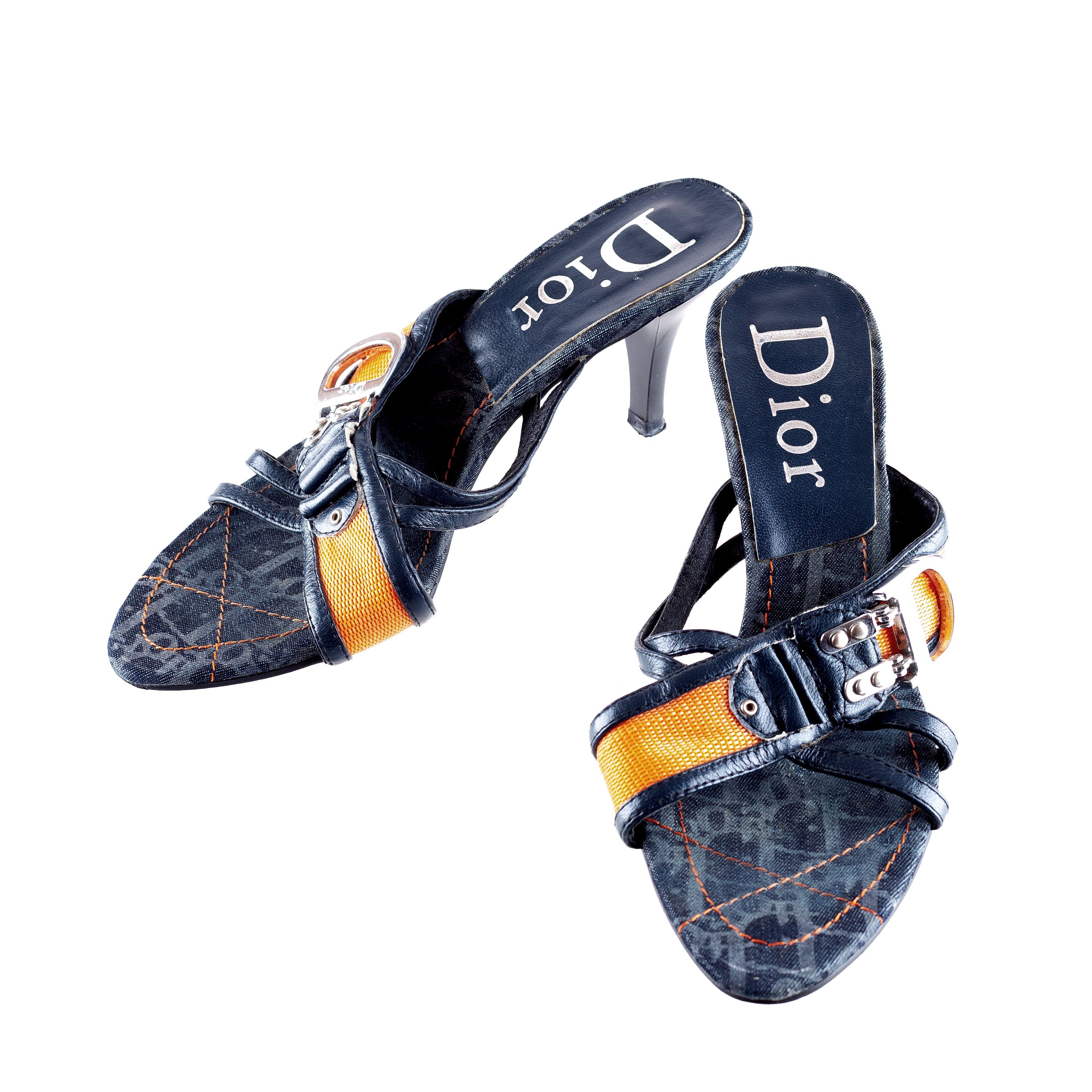 Dior Christian Dior “Remove Before Flight” Monogram Denim Heels | Grailed