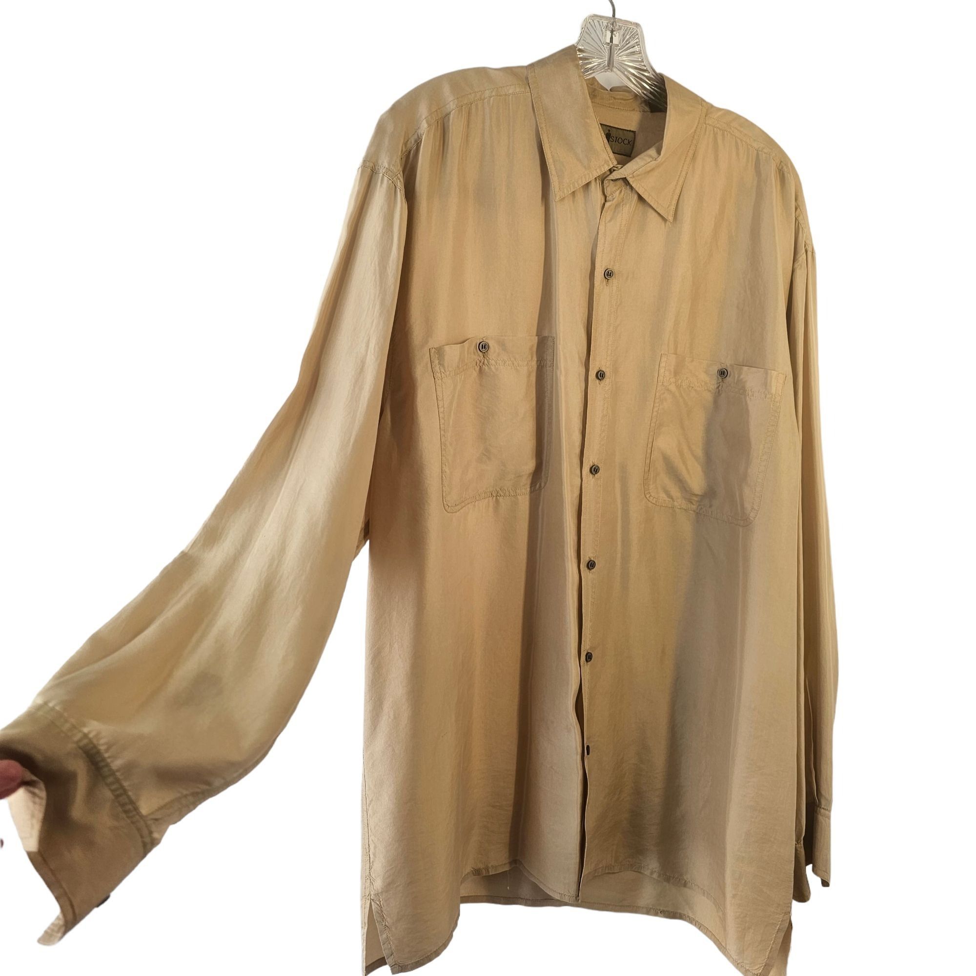 Robert Stock 90s Tan Silk Shirt Long Sleeve Button Front | Grailed