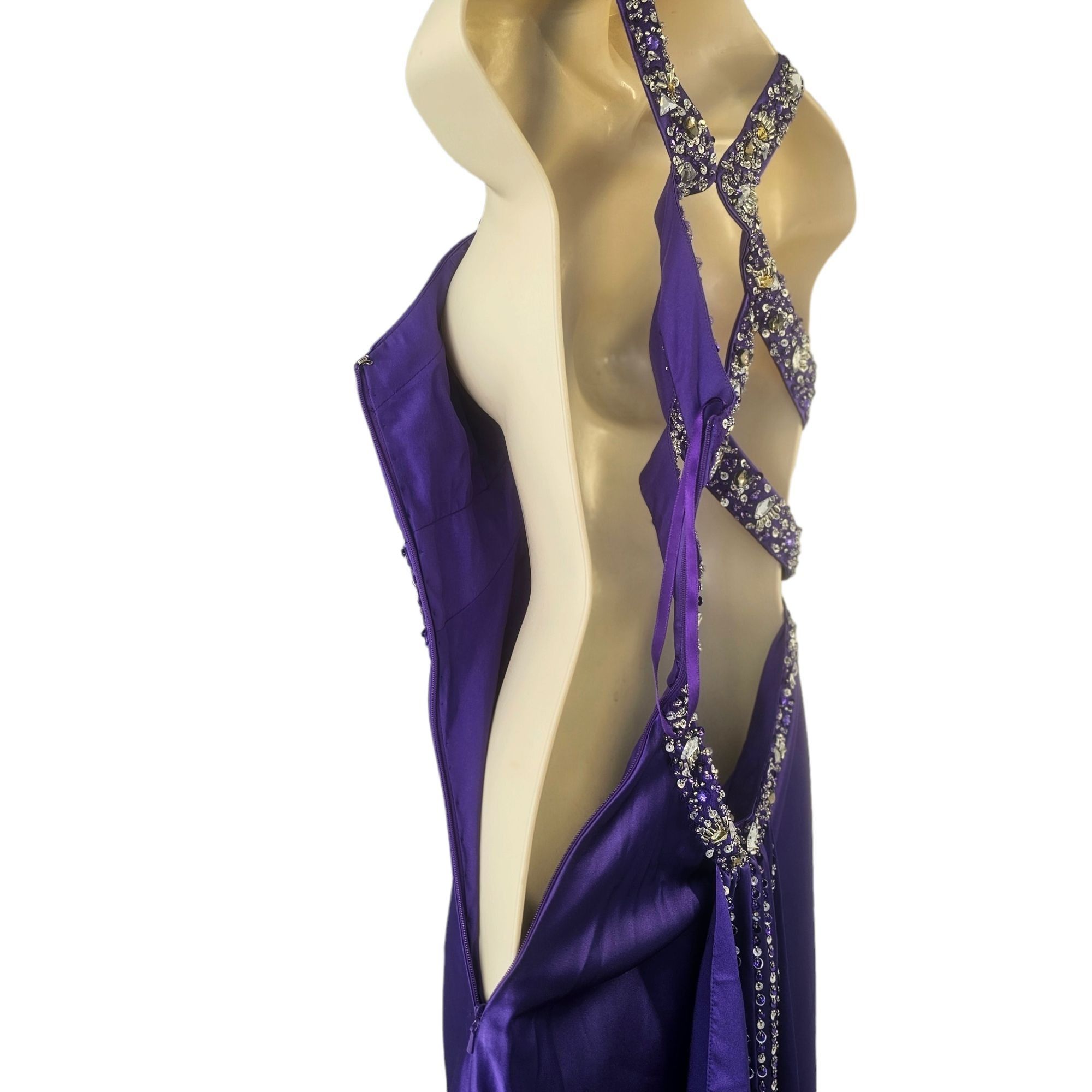 Designer Backless Strappy Formal Beaded Crystal Gown Purple | Grailed