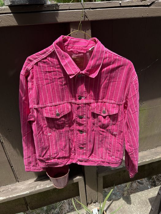 Supreme pink supreme pinstripe levis denim jacket | Grailed
