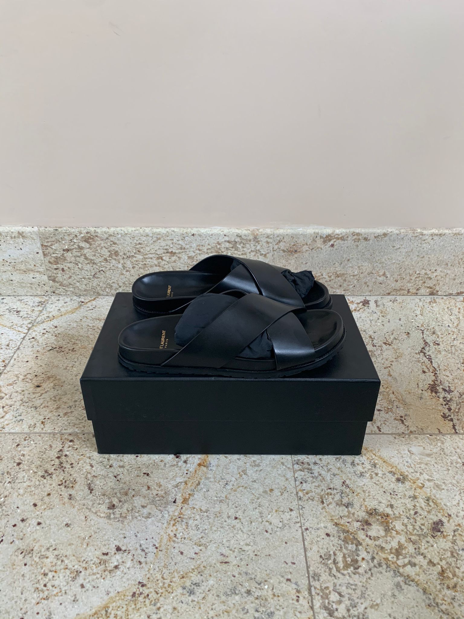 Saint Laurent Paris Jimmy Cross Sandals in Black | Grailed