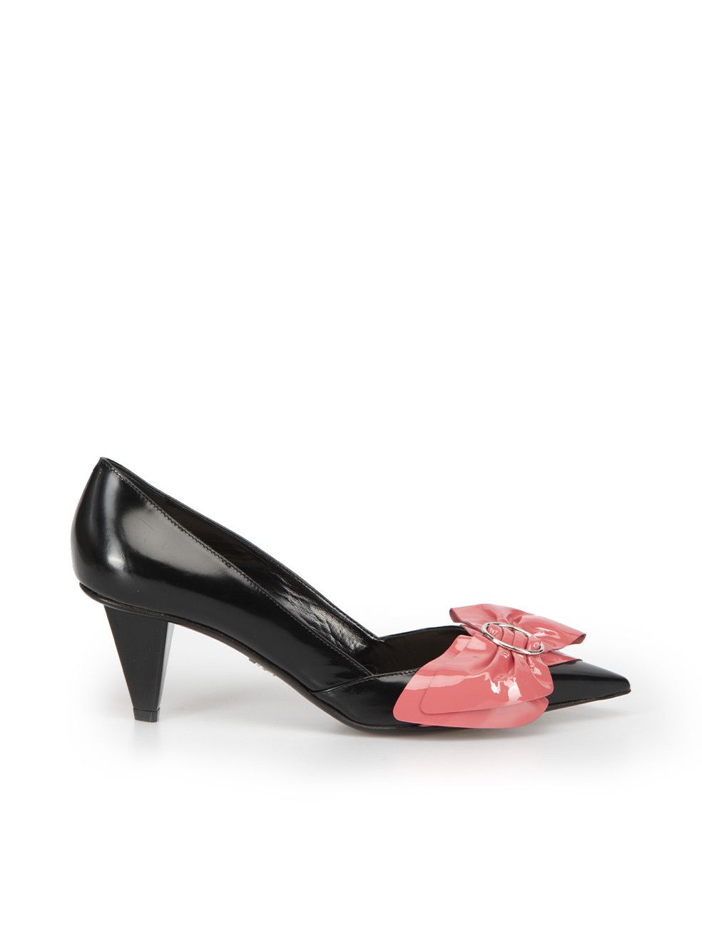Prada Black Leather Contrast Pink Bow Accent Pumps | Grailed