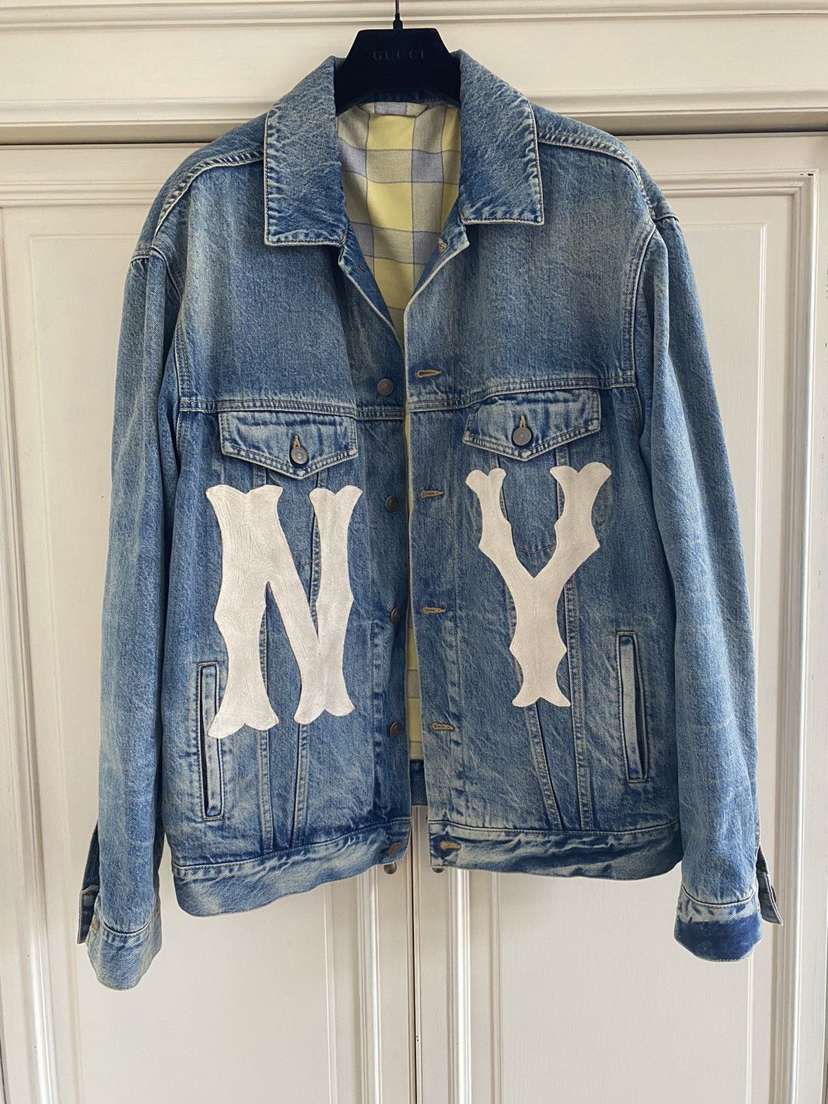 Gucci × New York Yankees 3500$ Gucci NY Yankees Denim Logo Jacket 50 L ...