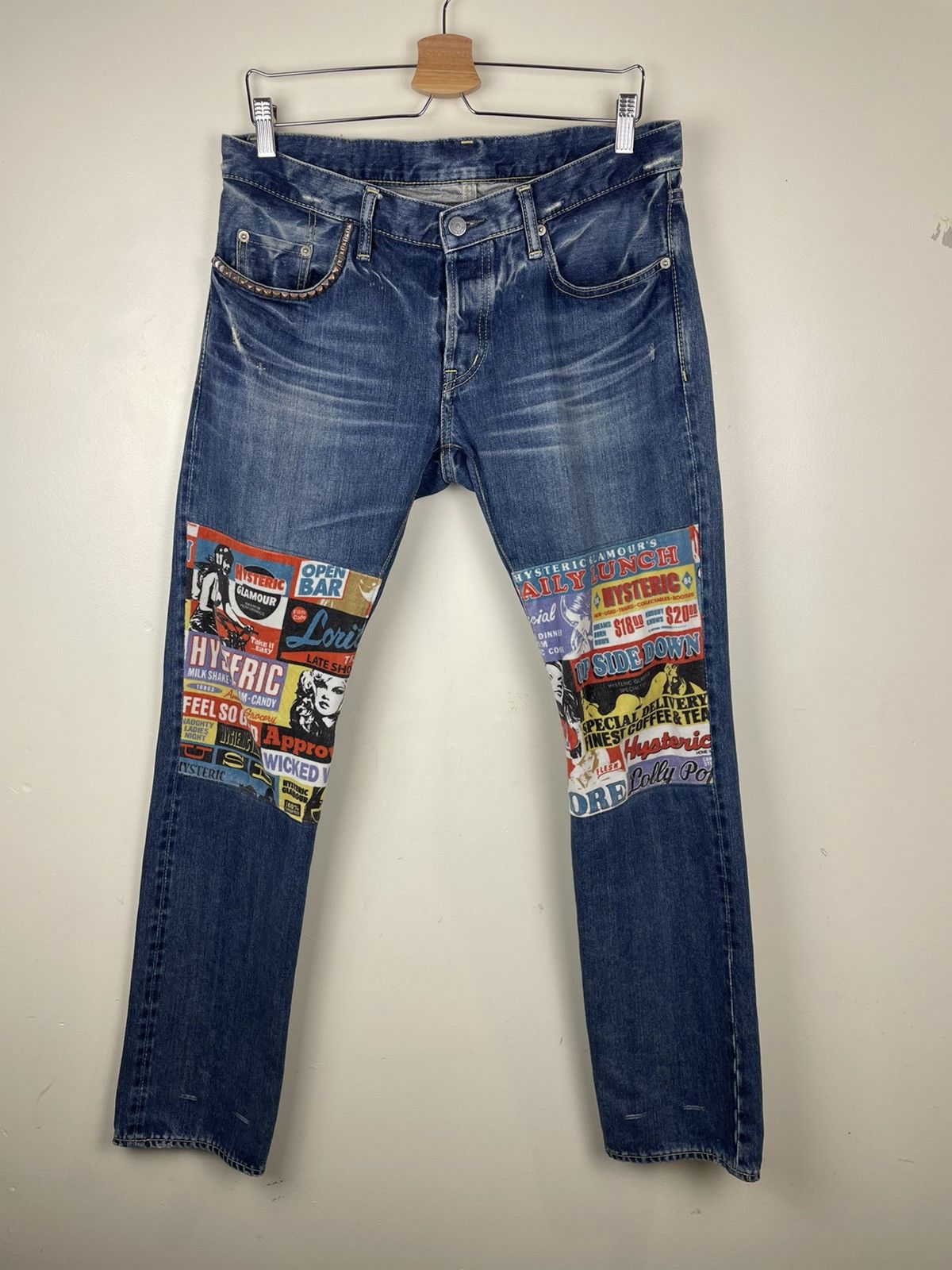 Hysteric Glamour Double Knee Patchwork Felt Skinny Distressed Denim ...