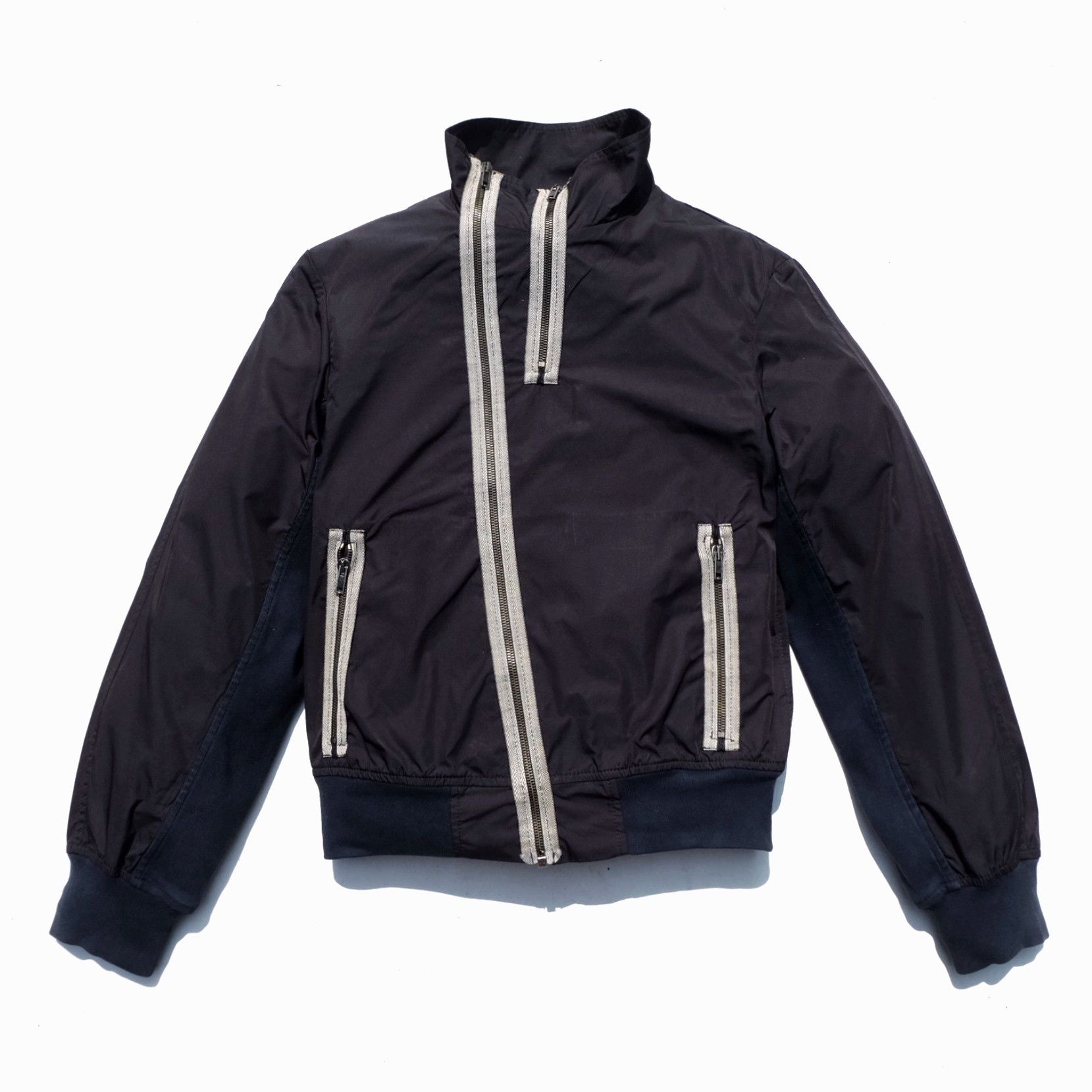 Raf Simons × Raf by Raf Simons RAF Dual fabric asymmetrical zip bomber ...