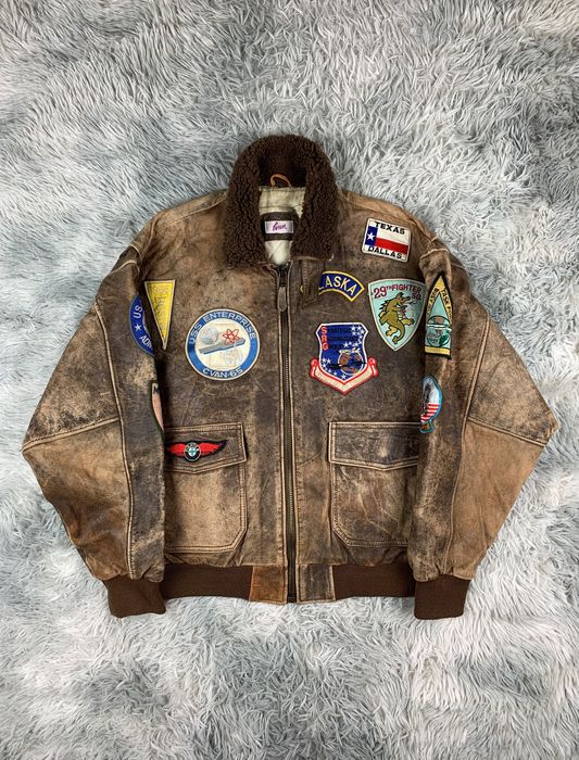 Vintage Vintage Flight Leather Jacket Military Aviation Patches 90s ...