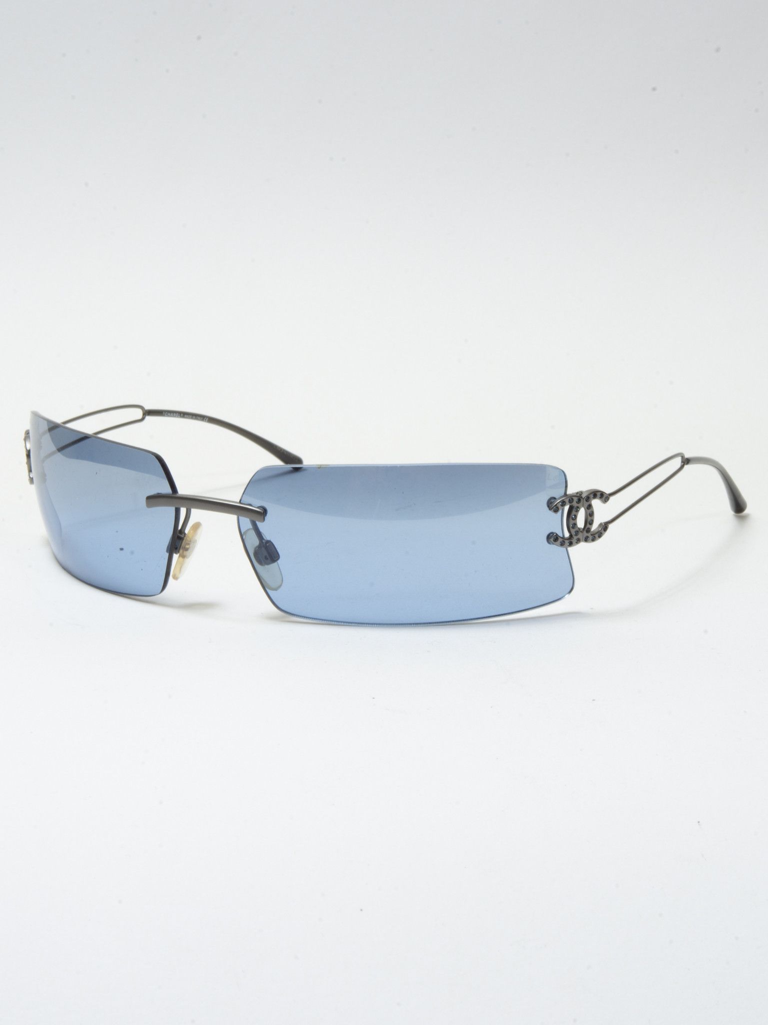 Chanel Y2K RHINESTONE LOGO CHANEL SUNGLASSES | Grailed