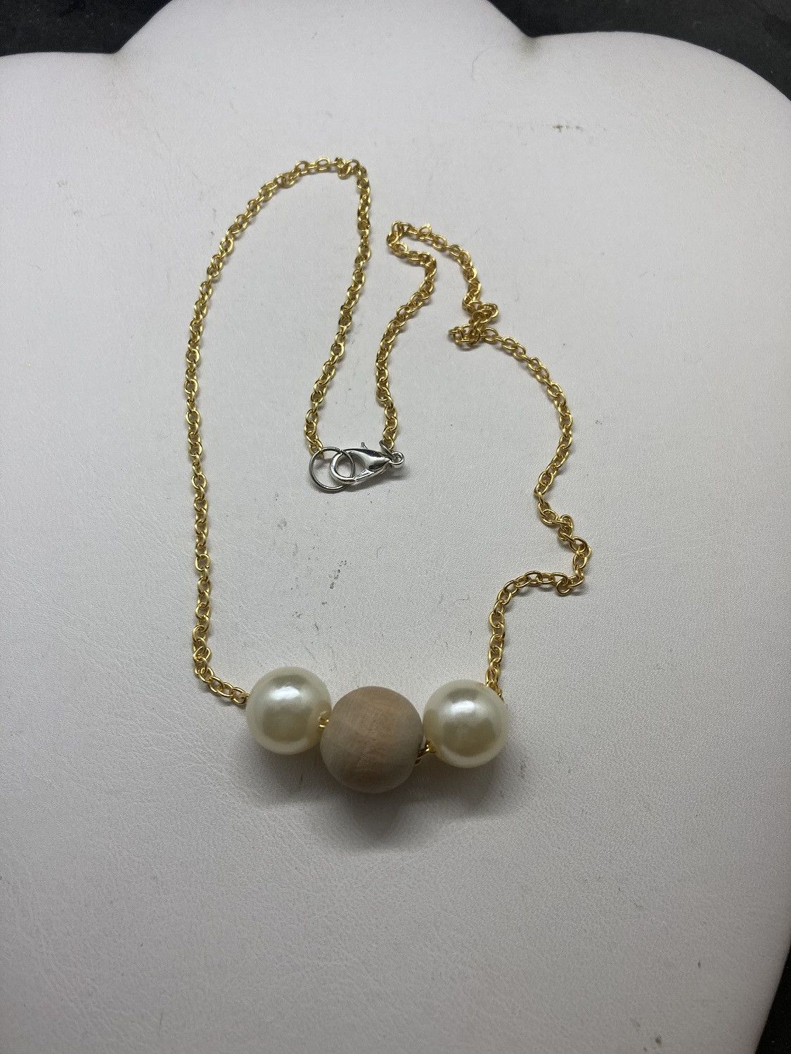 Handmade Wood and 2 Pearl Beads Gold Chain Necklace | Grailed