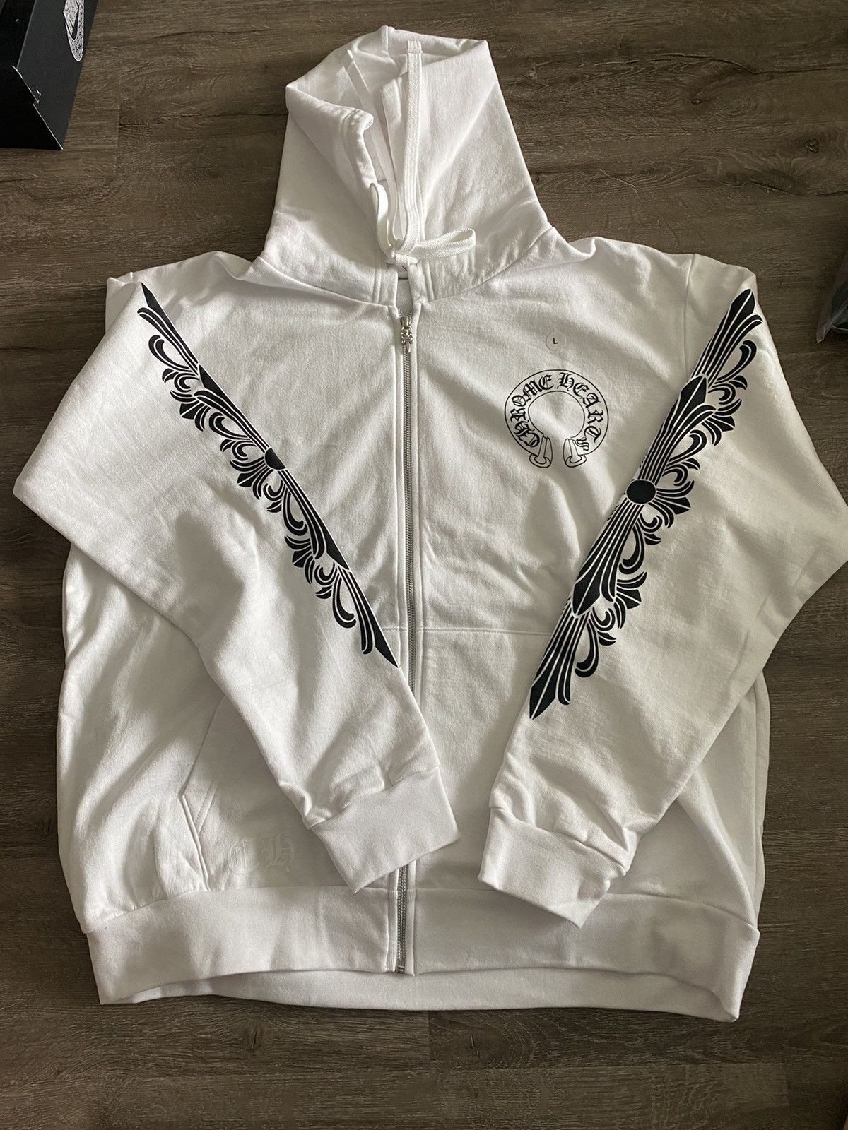 Chrome Hearts Chrome Hearts Floral Horseshoe Zip Up Hoodie Large White ...