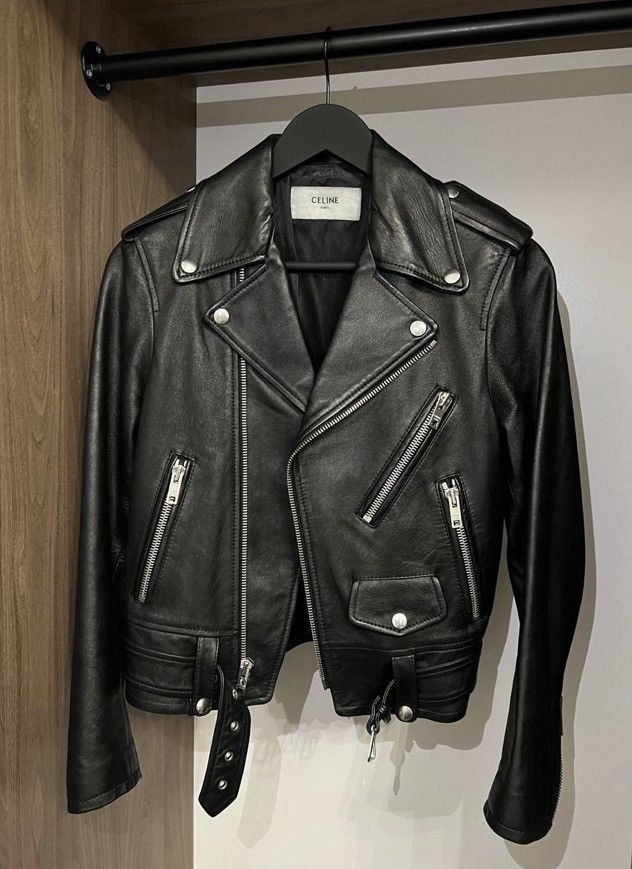 Celine × Hedi Slimane Celine by Hedi Slimane Leather Pin Detail Biker ...