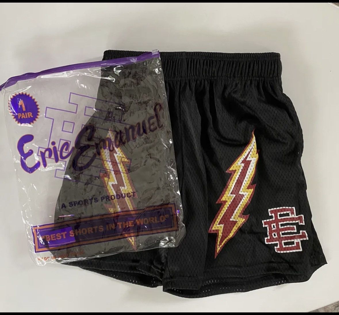 Eric Emanuel Eric Emanuel basic shorts EE Black red Lightning bolt ...