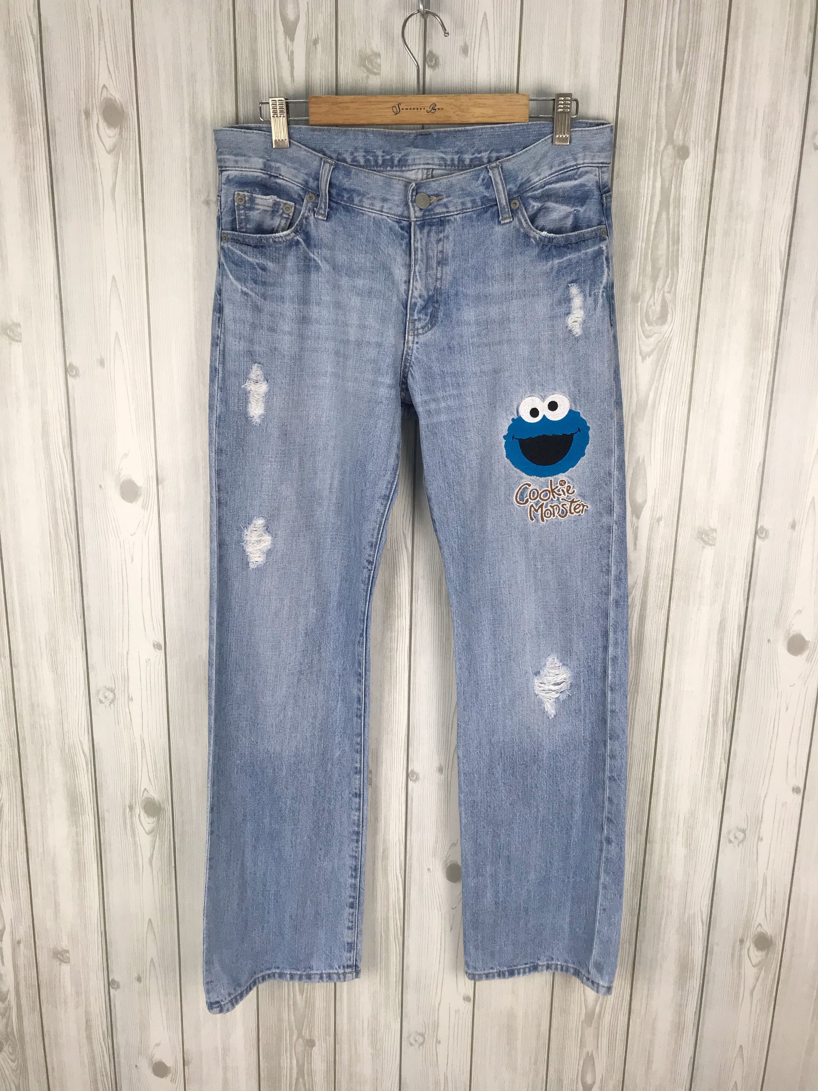 Cartoon Network COOKIE MONSTER Head Embroidered Sesame Street Jeans ...
