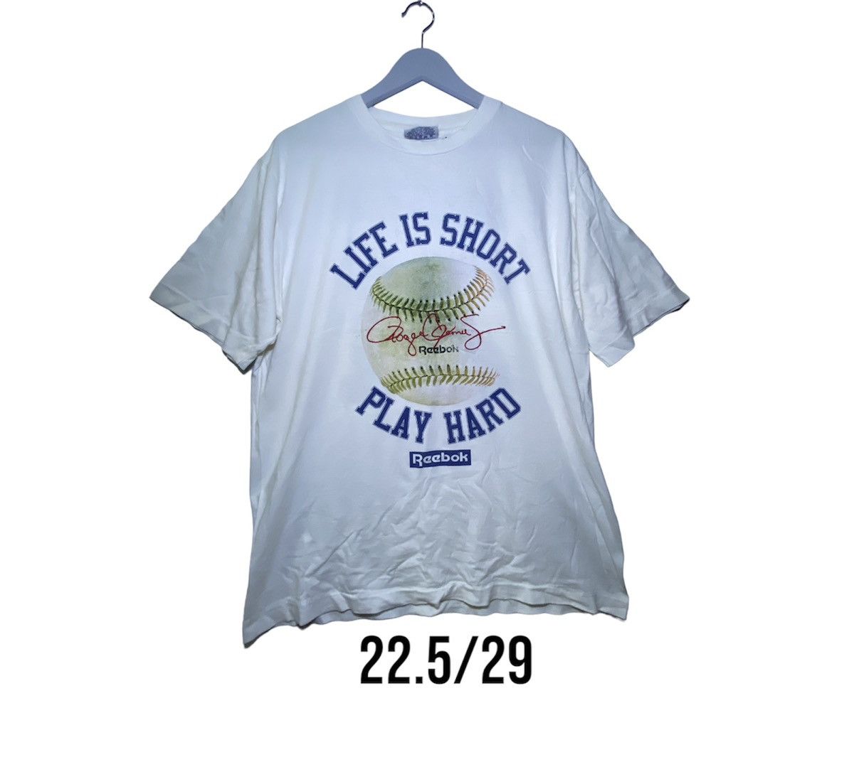 Vintage VINTAGE REEBOK LIFE IS SHORT PLAY HARD TEE SHIRT (PINHOLE ...
