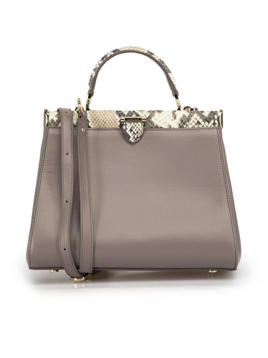 Aspinal Of London Taupe Leather Snake Print Trim Small Chanterelle ...