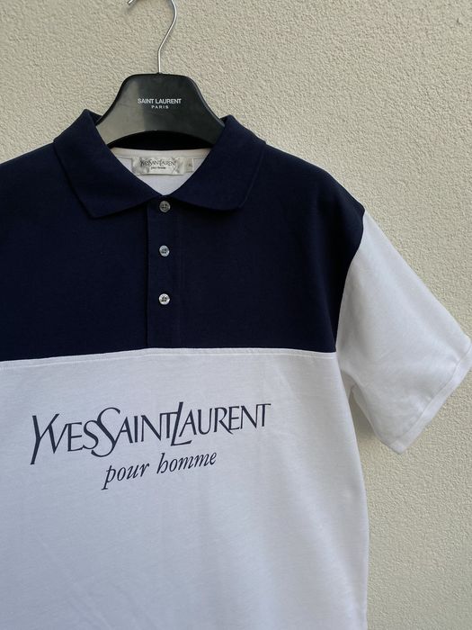 Yves Saint Laurent White YSL Polo Spell Out Navy YSL Shirt YSL Tee Big ...