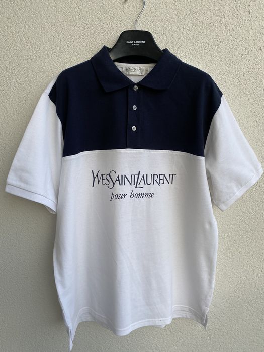 Yves Saint Laurent White YSL Polo Spell Out Navy YSL Shirt YSL Tee Big ...