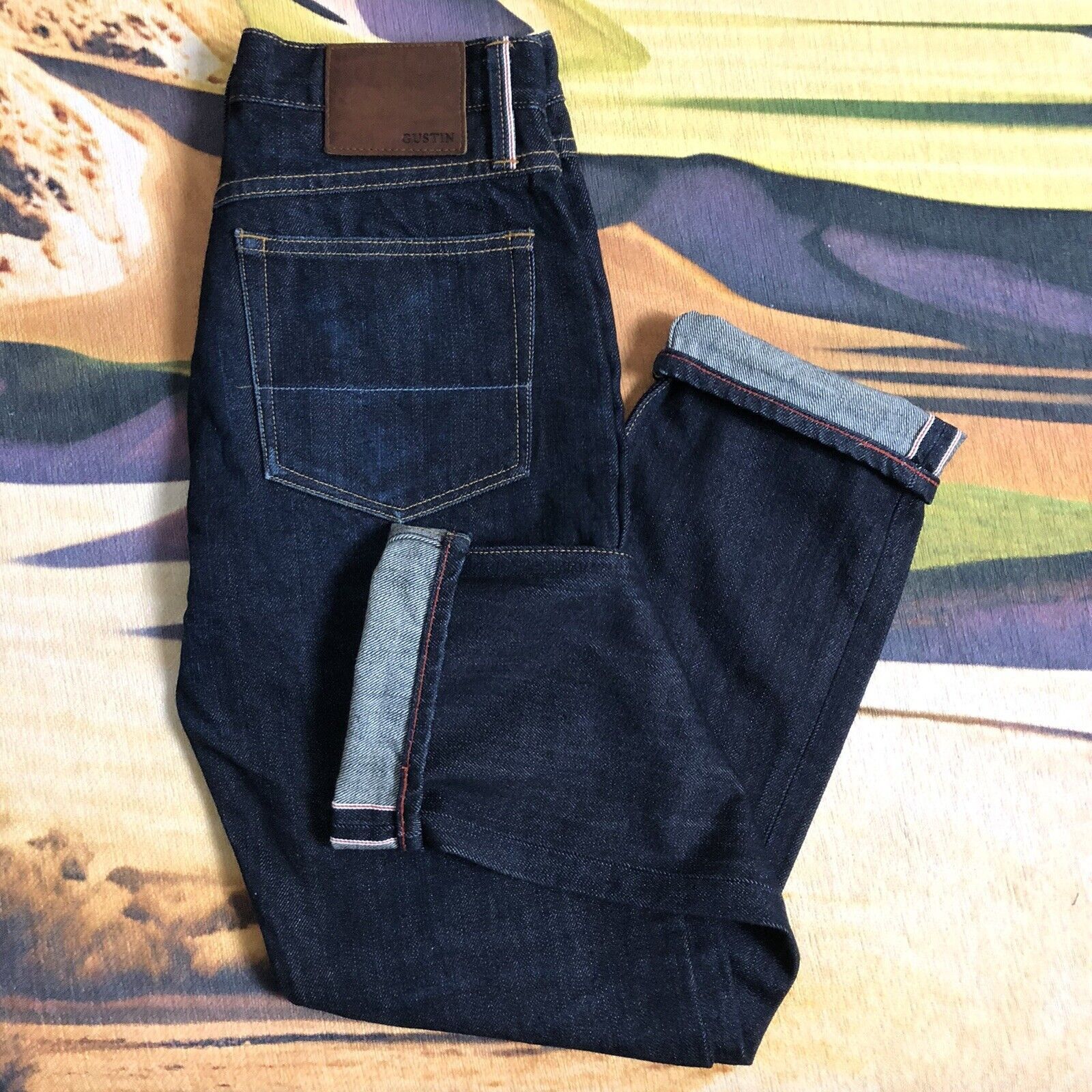 Vintage Gustin Jeans Mens 32x31 Button Fly Dark Wash Raw Blue Jeans ...