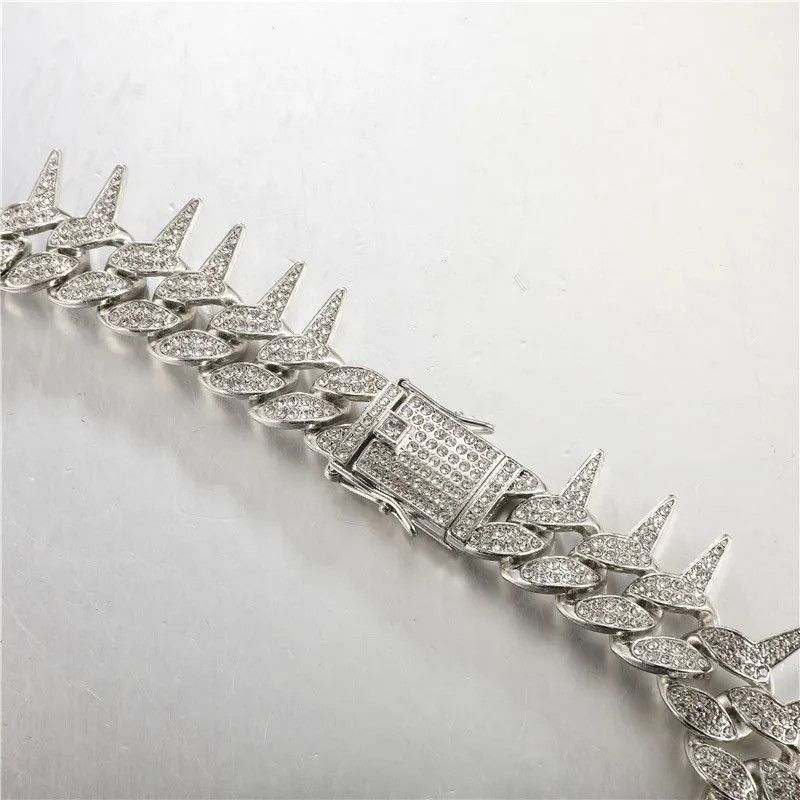 Cuban Link Chain 2.3cm Width Spike Diamond Shining Bracelet | Grailed