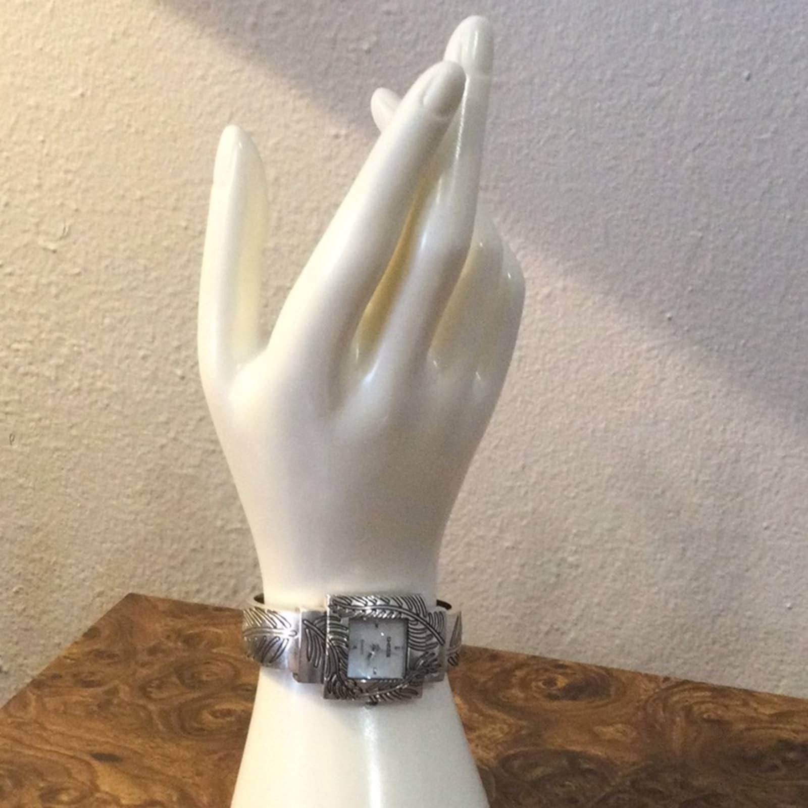 Other Chico's Bracelet Watch Square Face Silver Etched Metal Band | Grailed