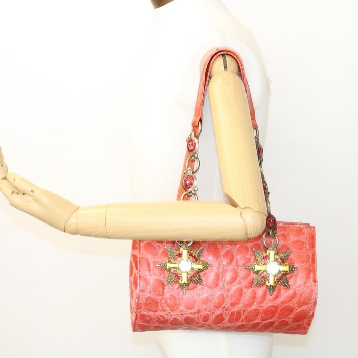 Gianni Versace Gianni Versace Crown Hand Bag Leather Red Auth ds117 ...