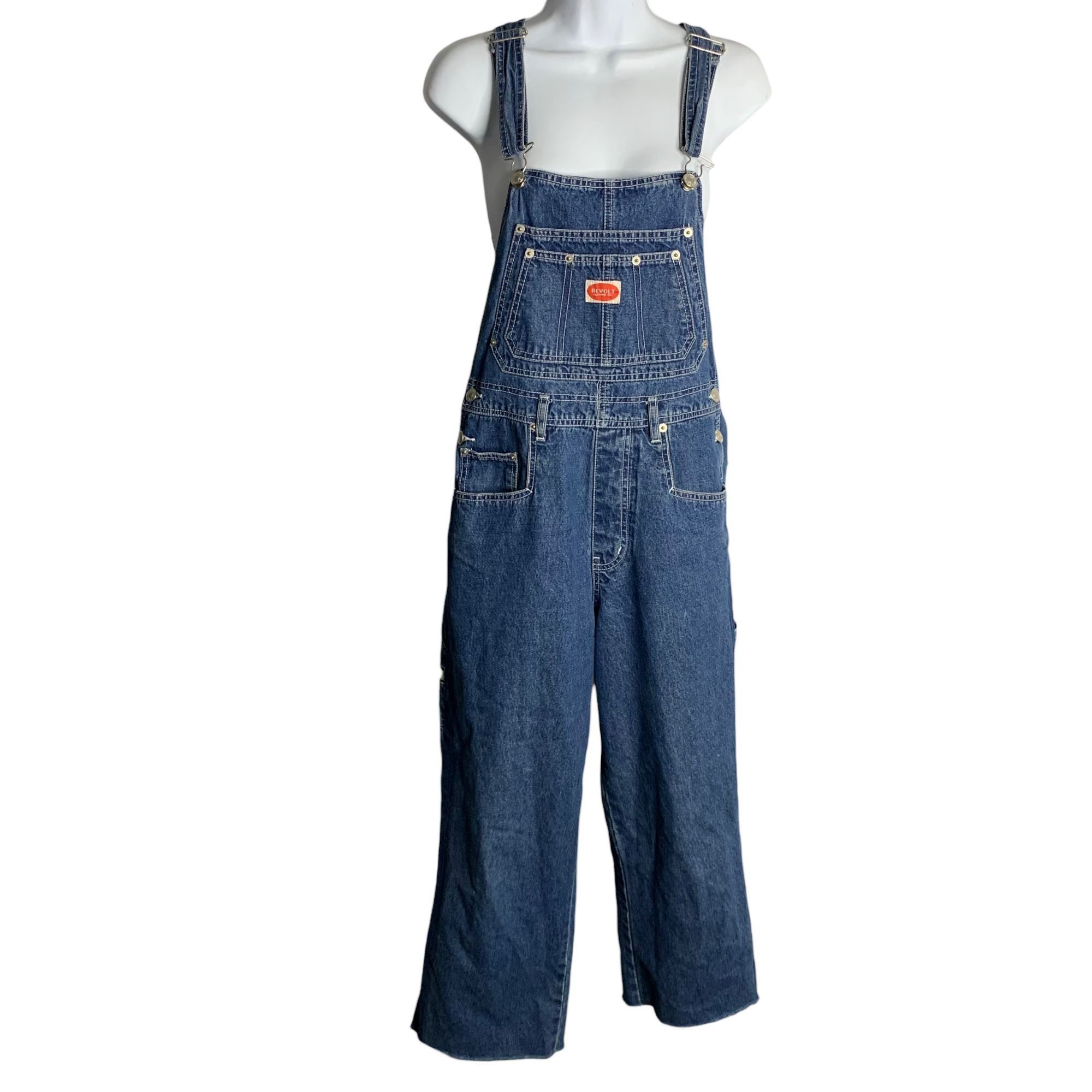 Vintage Vintage 90s Revolt Denim Overalls M Med Wash Racing Stripes ...