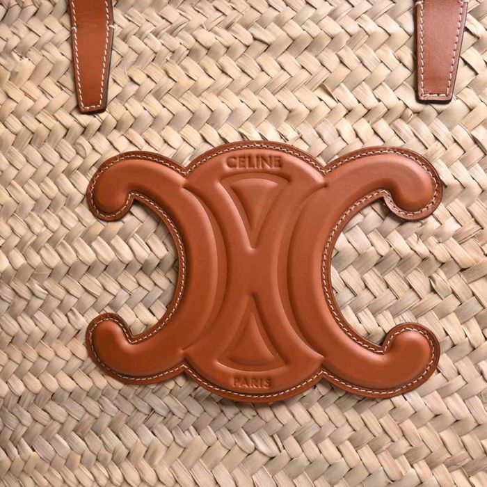 Celine Celine Raffia Leather Triomphe Large Basket Bag Tote Beige Brown ...