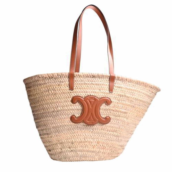 Celine Celine Raffia Leather Triomphe Large Basket Bag Tote Beige Brown ...