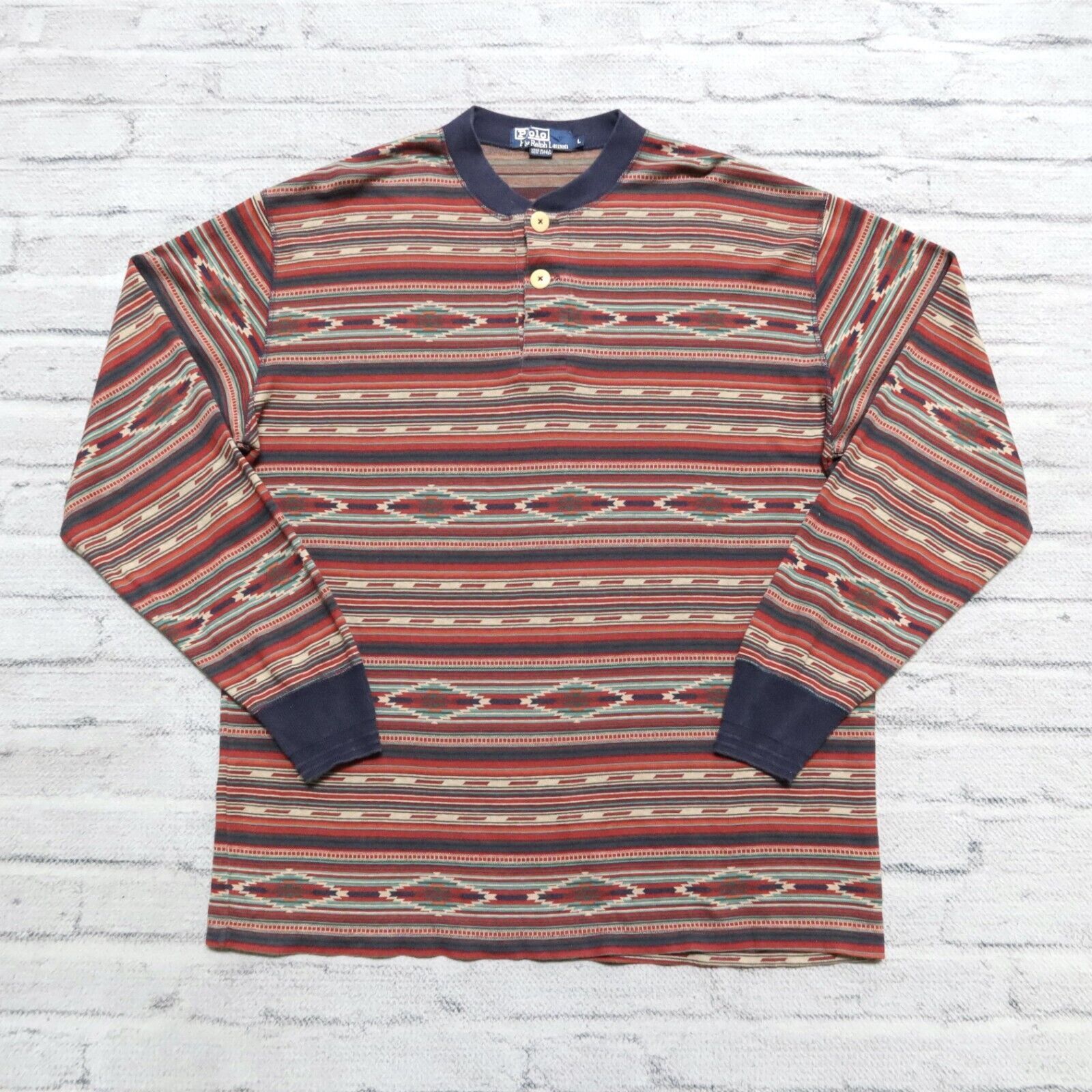 Polo Ralph Lauren Vintage Polo Ralph Lauren Southwestern Print Henley Shirt Native Navajo Aztec ...