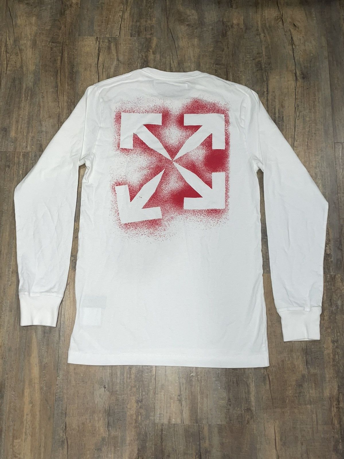 Off-White RARE Off-White Spray Paint Arrows Red Logo White L/S Tee ...