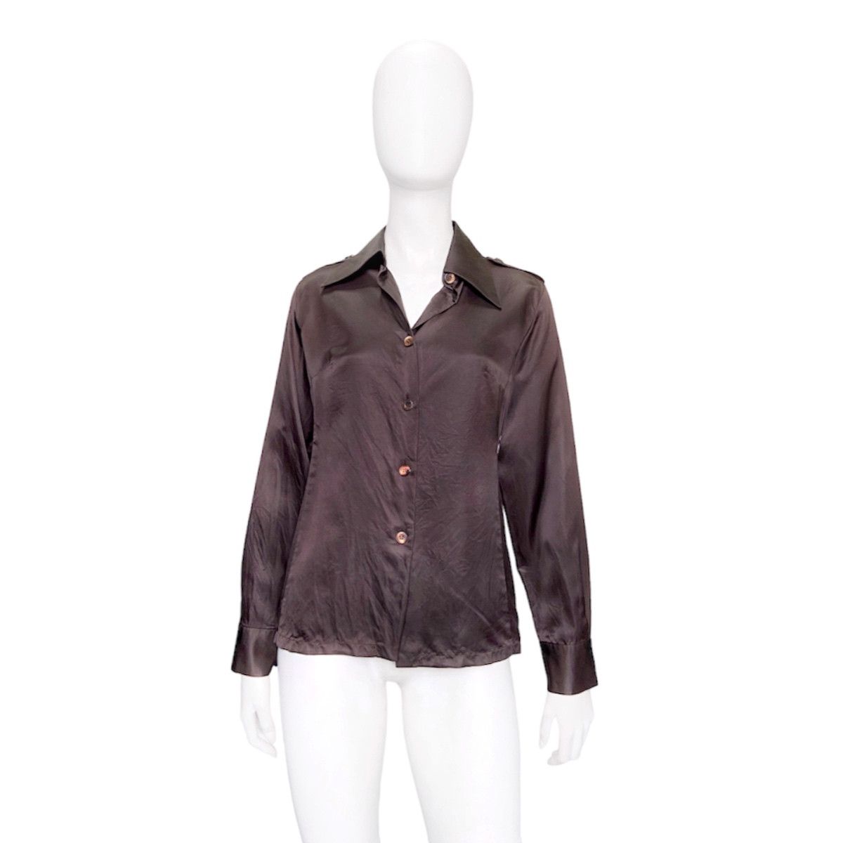 Gucci Fall 1996 Iconic Tom Ford Epaulette Brown Silk Shirt 40 | Grailed