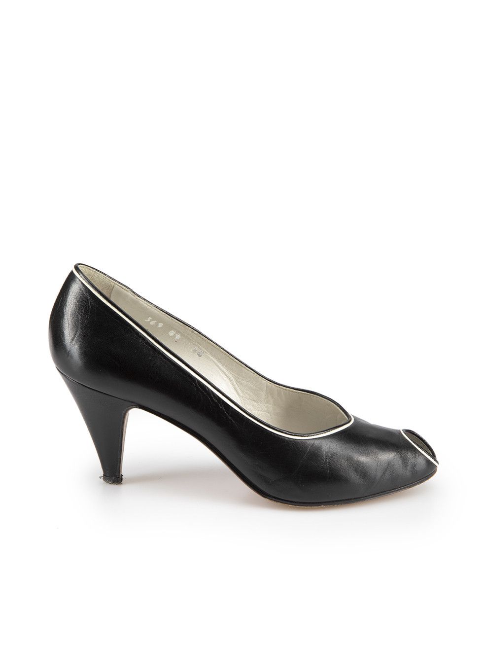 Celine Black Leather Contrast Trim Peep Toe Heels | Grailed