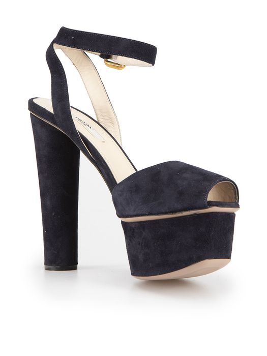 Prada Navy Suede Peep Toe Platform Sandals | Grailed