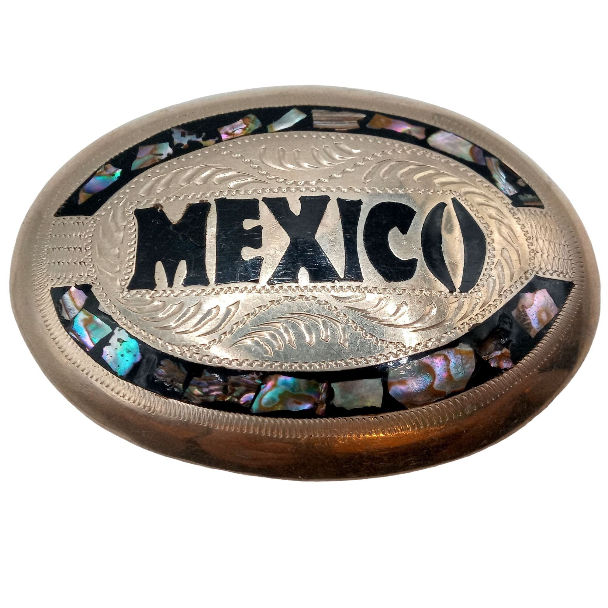 Vintage Mexico Belt Buckle Abalone Shell Western Wear Country Cowboy ...