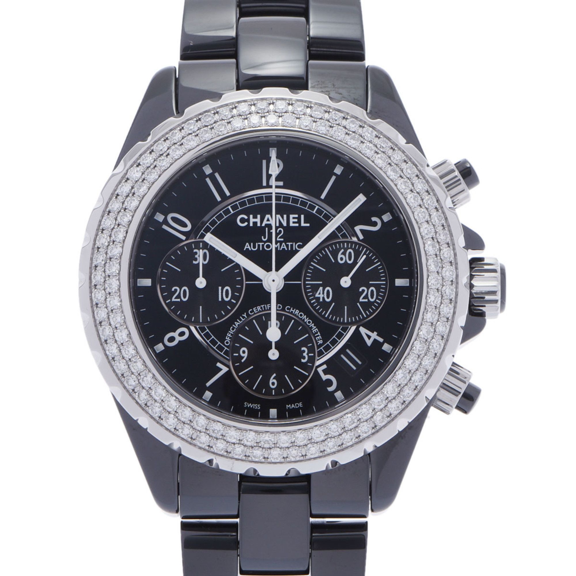 Chanel Chanel J12 Chrono bezel diamond H1009 men's black ceramic SS ...