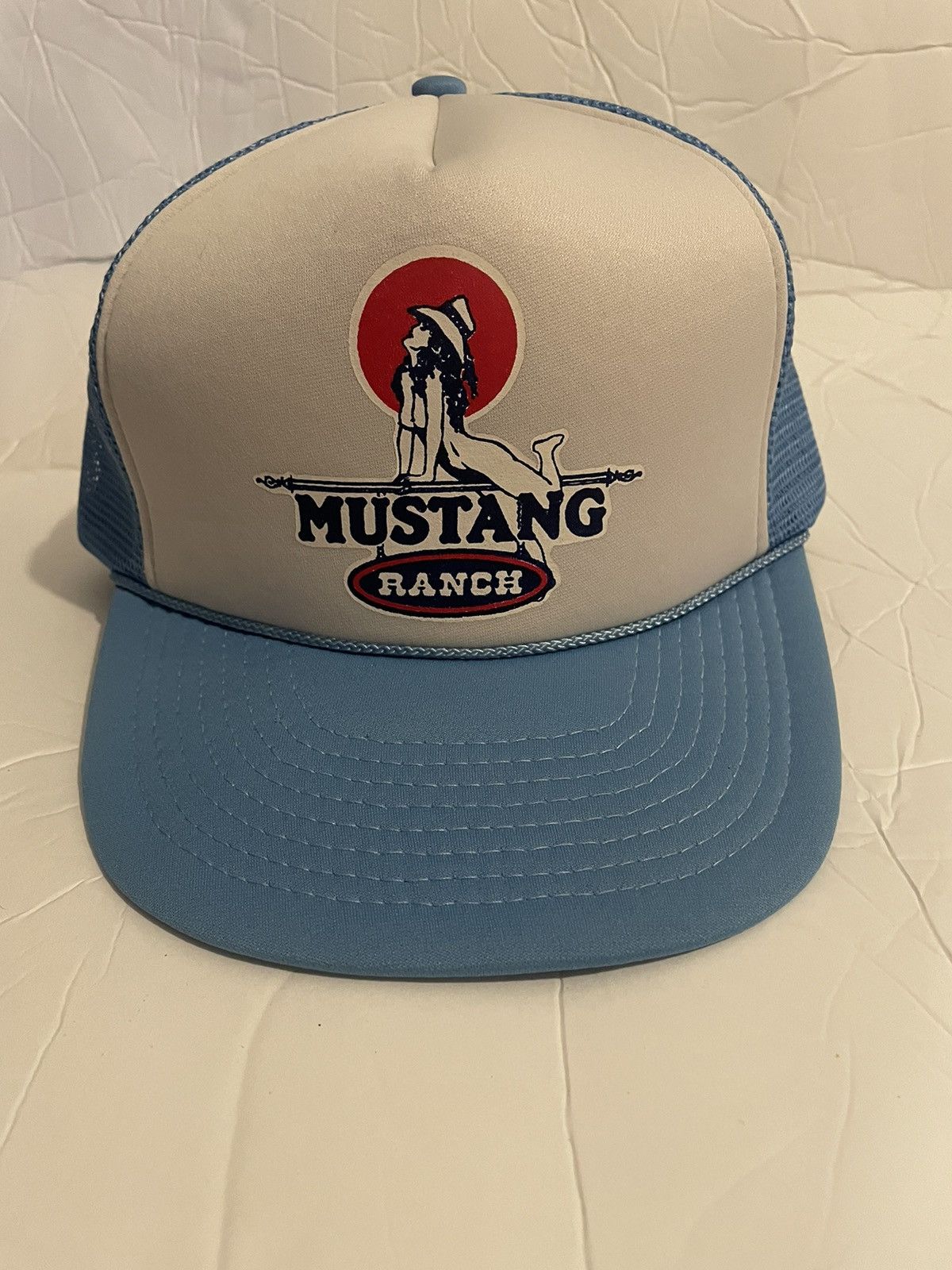 Vintage 90s Baby Blue Mustang Ranch Pinup Girl SnapBack Trucker Hat ...