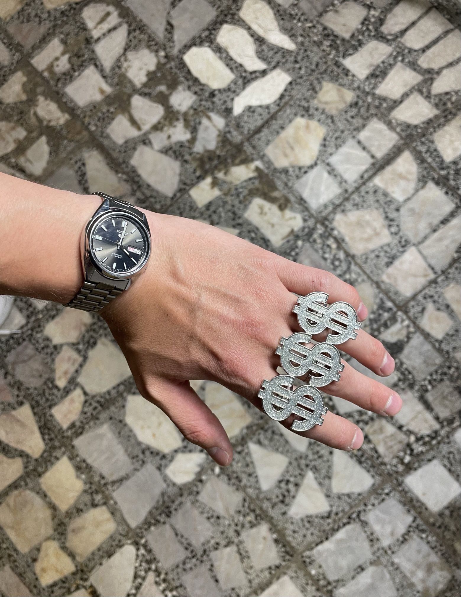 Streetwear × Vintage VINTAGE BLING DOLLAR SIGNS THREE FINGER RING | Grailed