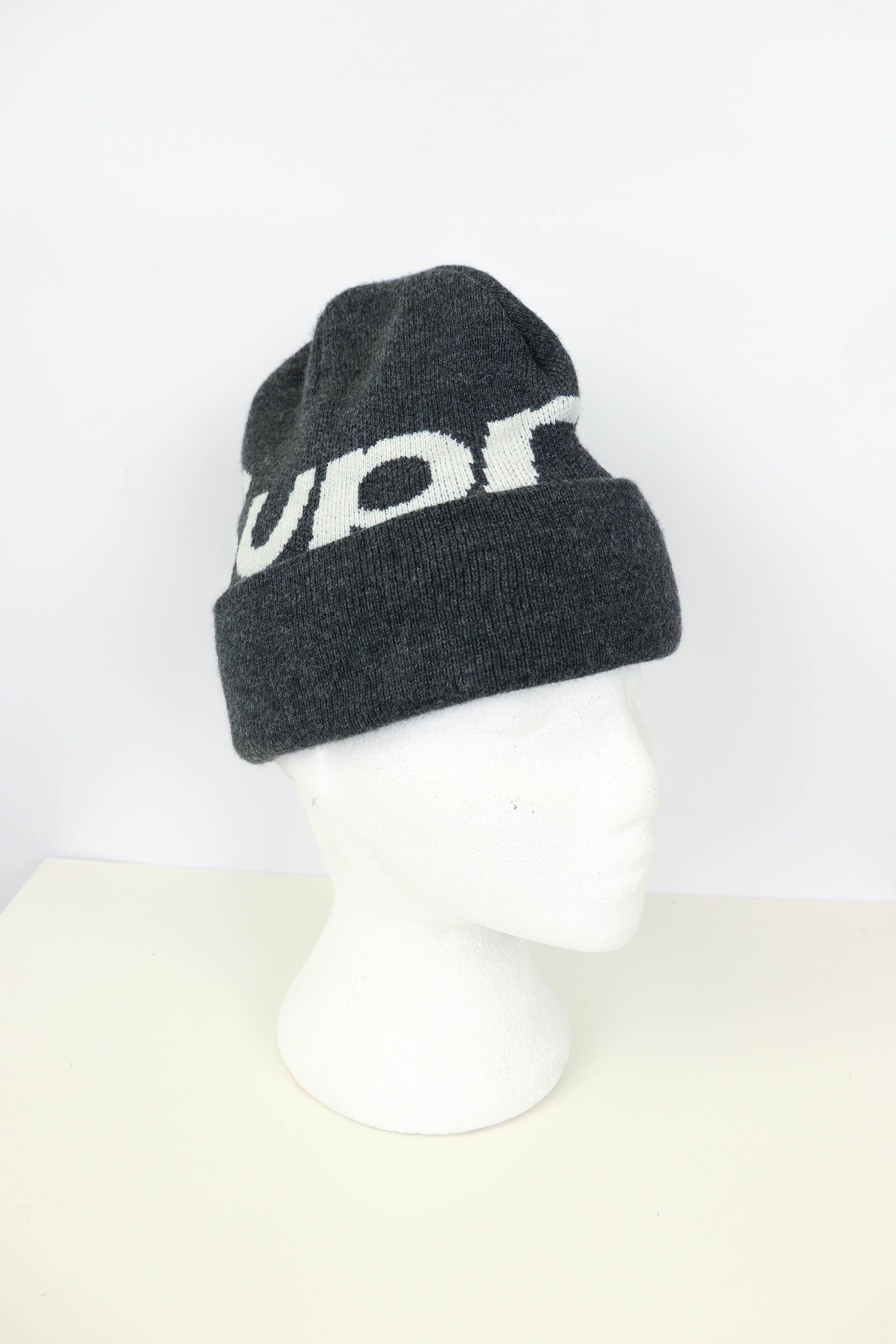 Supreme Supreme Giant Font Logo Dark Grey Acrylic Beanie Hat | Grailed