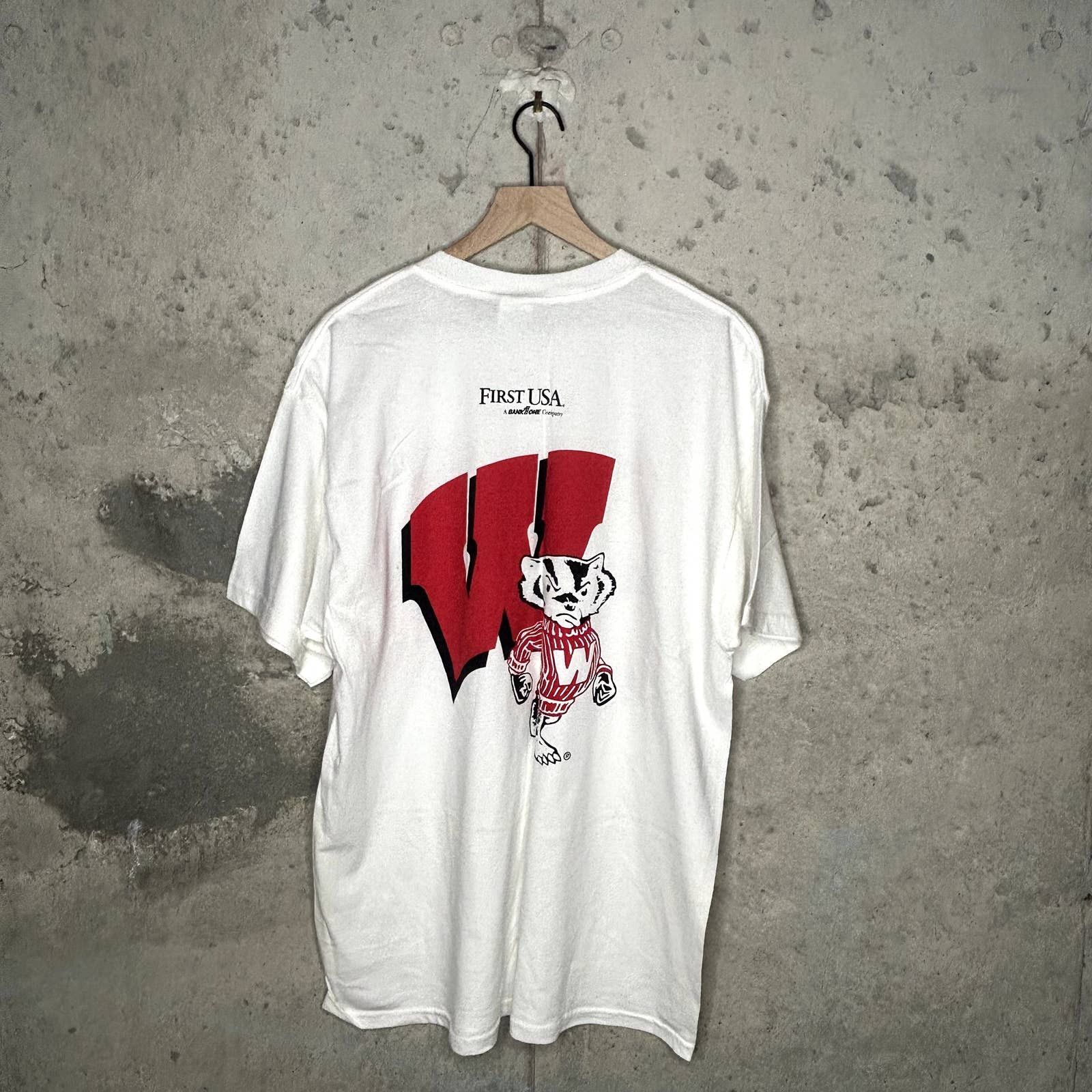 Japanese Brand × Streetwear × Vintage Wisconsin Badgers White T-Shirt ...