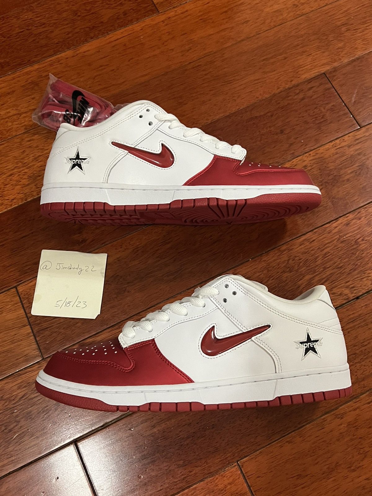 Nike × Supreme Nike SB Dunk Low Supreme Jewel Swoosh Red | Grailed