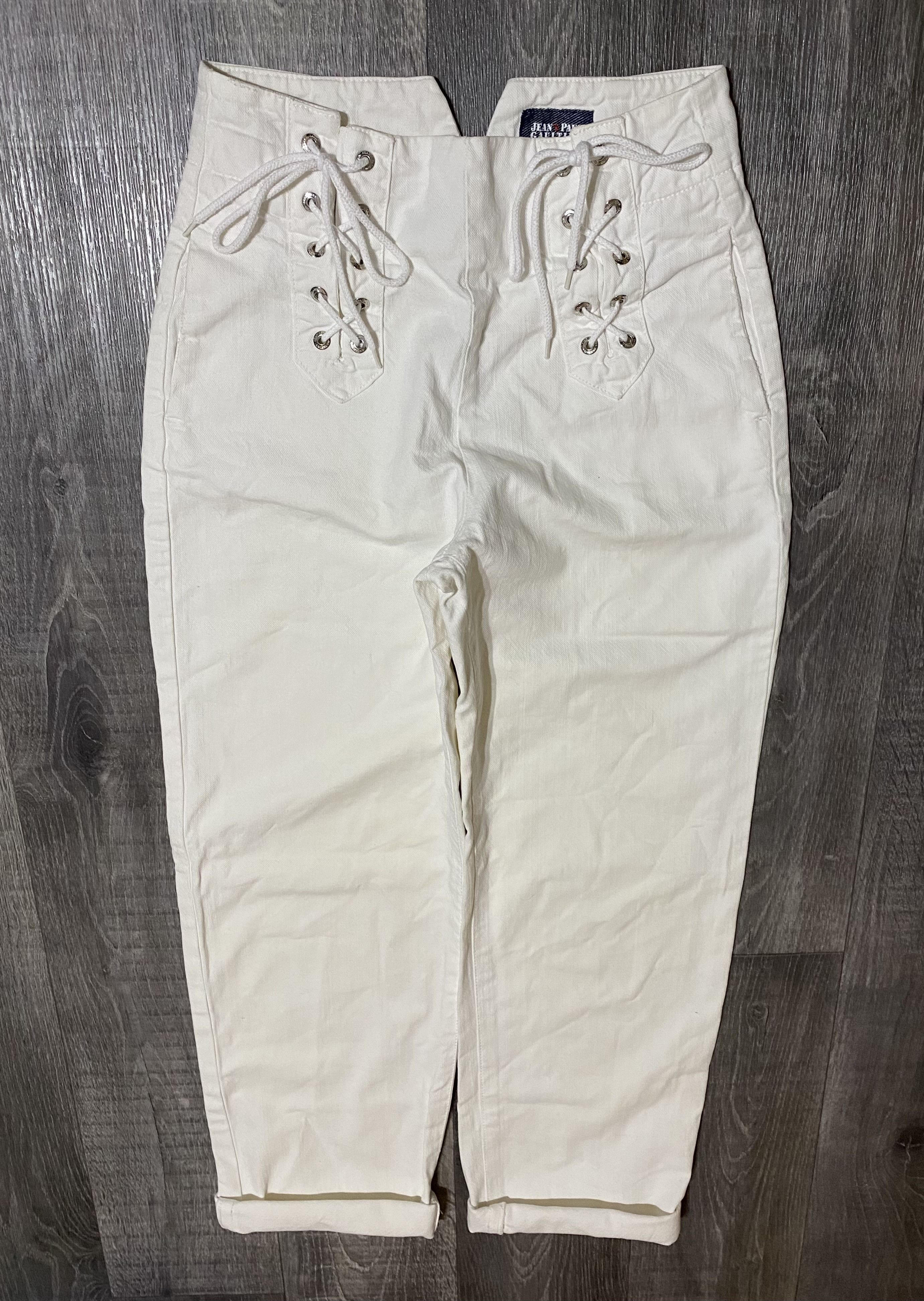Vintage Very Rare White Cotton High Waist Jeans Denim with Ropes | Grailed