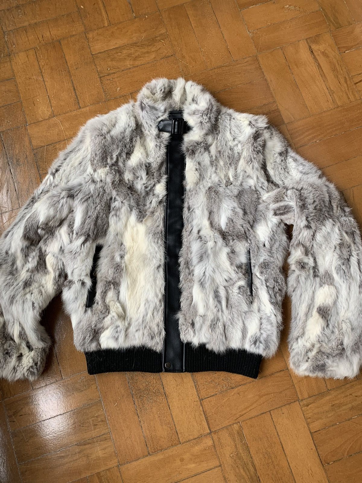 Tomoari Matsumura New real rabbit fur bomber jacket with leather trim ...