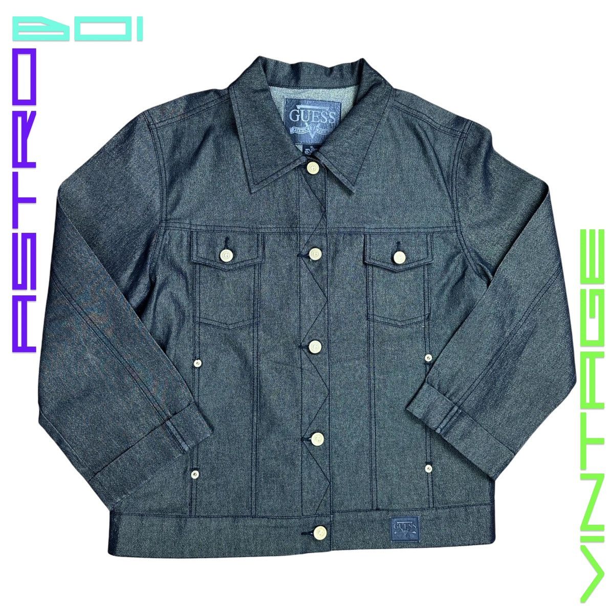 Vintage VINTAGE GUESS METALLIC DENIM JACKET _ GOLD / BLACK | Grailed