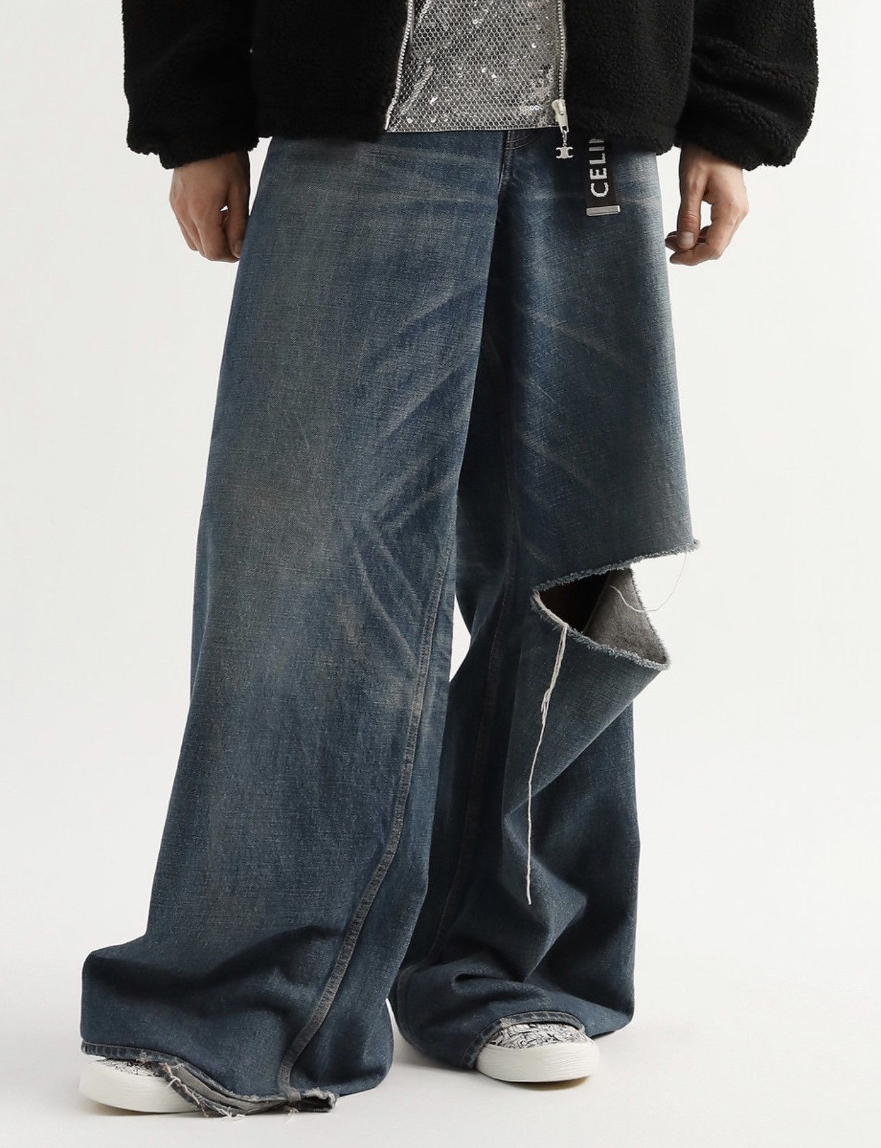 Celine Celine SS22 runway elephant ripped baggy jeans Union wash | Grailed